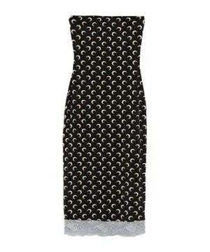 MARINE SERRE Crescent Moon Strapless Jersey Midi Dress With Lace Trim