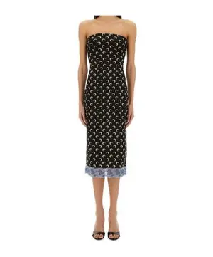 MARINE SERRE Crescent Moon Strapless Jersey Midi Dress With Lace Trim