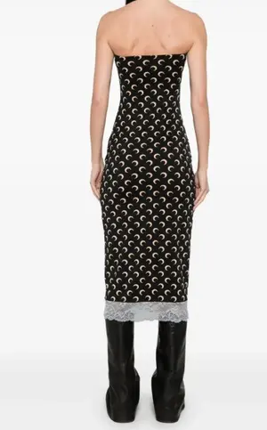 MARINE SERRE Crescent Moon Strapless Jersey Midi Dress With Lace Trim