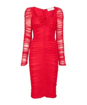 Blumarine Long Sleeve Ruched Midi Dress