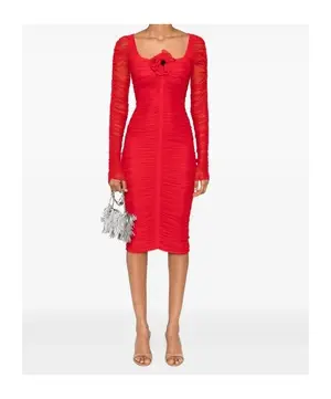 Blumarine Long Sleeve Ruched Midi Dress