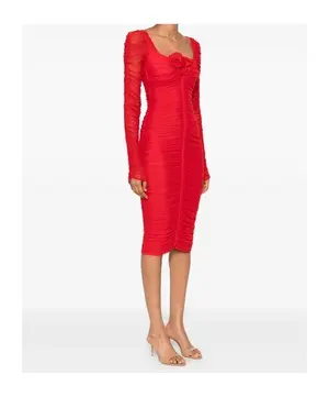 Blumarine Long Sleeve Ruched Midi Dress