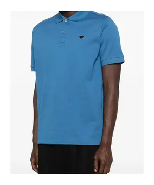 Prada Logo Plaque Short-sleeved Polo Shirt - Light Blue