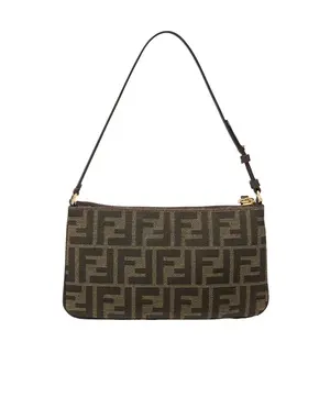 Fendi Ff Jacquard Flat Baguette Pouch - Brown