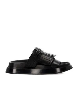 Alexander McQueen T-bar Fringed Slides - Black