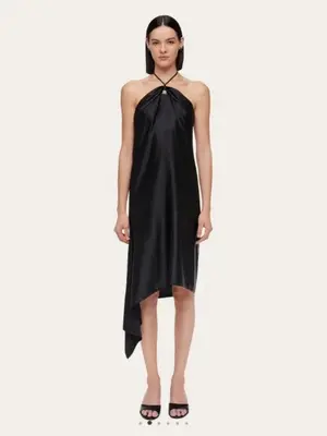 FERRAGAMO Halterneck Asymmetrical Satin Dress