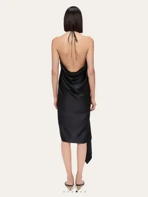 FERRAGAMO Halterneck Asymmetrical Satin Dress