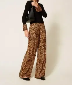 TWINSET Pleated Leopard Print Trousers