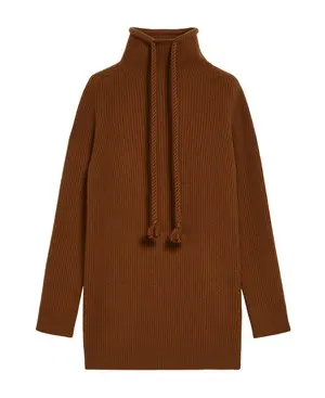 Max Mara High-neck Ribbed Long-sleeve Sweater With Drawstring Detail