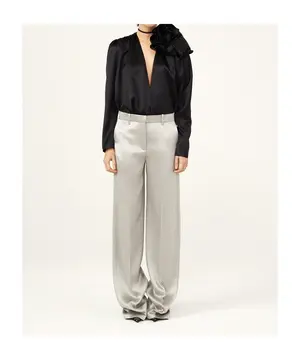 Magda Butrym Long Sleeve Shirred Blouse With Detachable Flower Brooch - Black
