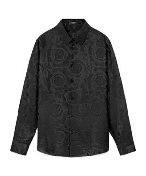 Versace Barocco-jacquard Button-up Shirt - Black