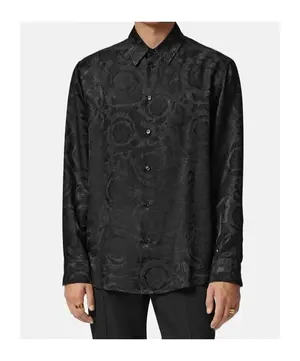 Versace Barocco-jacquard Button-up Shirt - Black