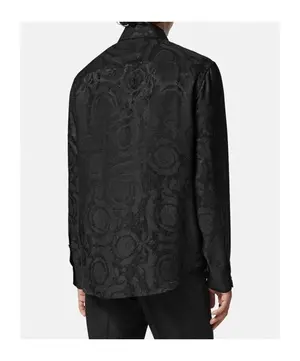 Versace Barocco-jacquard Button-up Shirt - Black