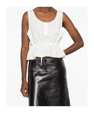Miu Miu Sleeveless U-neck Button-front Drawstring Top - White