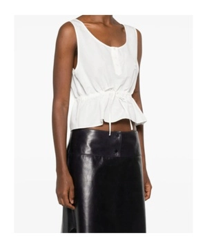 Miu Miu Sleeveless U-neck Button-front Drawstring Top - White