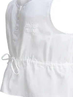 Miu Miu Sleeveless U-neck Button-front Drawstring Top - White