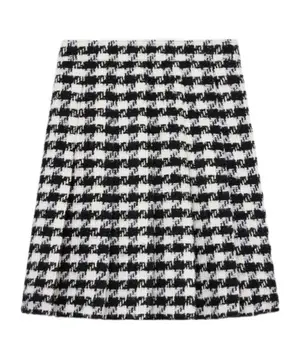 CELINE Celine Pleated Houndstooth Wool Skirt