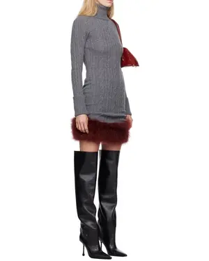 Blumarine Knitted High-neck Dress With Fur Trim