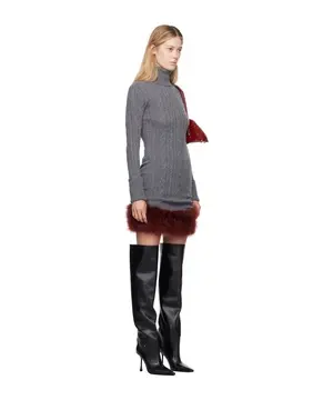 Blumarine Knitted High-neck Dress With Fur Trim