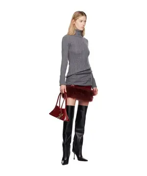 Blumarine Knitted High-neck Dress With Fur Trim