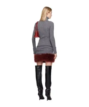 Blumarine Knitted High-neck Dress With Fur Trim