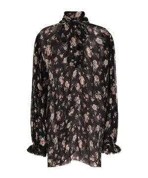 Dolce & Gabbana Floral Tie-neck Sheer Blouse