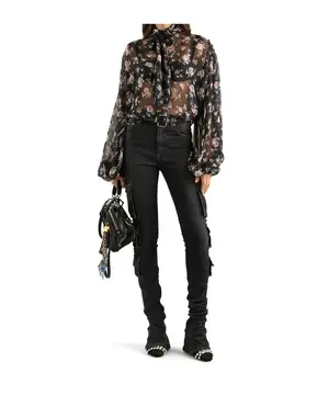 Dolce & Gabbana Floral Tie-neck Sheer Blouse