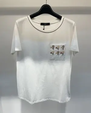 Max Mara Round Neck Short Sleeve Embellished Pocket Shirt