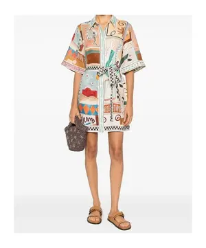 ALEMAIS Geometric Print Mini Shirt Dress