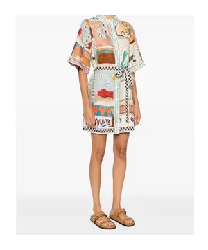 ALEMAIS Geometric Print Mini Shirt Dress