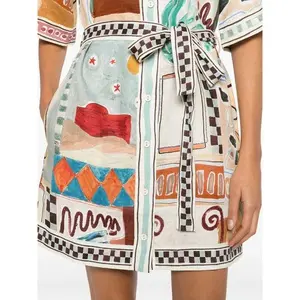 ALEMAIS Geometric Print Mini Shirt Dress