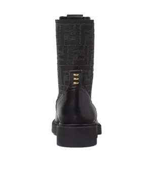 Fendi Lace-up Biker Boots With Ff Jacquard - Black
