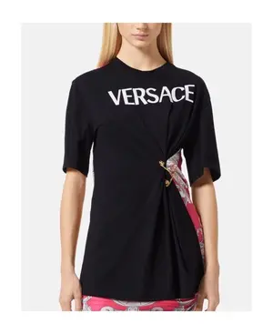 Versace Safety Pin Baroque Print Crewneck T-shirt