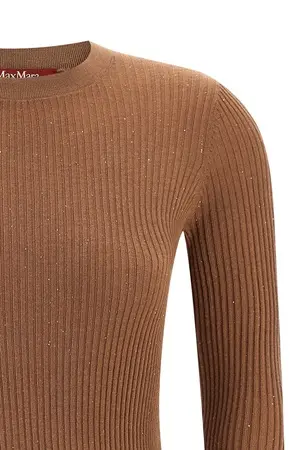 Max Mara Marabu Crewneck Ribbed Jumper With Micro-sequins - Brown