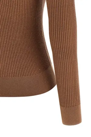 Max Mara Marabu Crewneck Ribbed Jumper With Micro-sequins - Brown