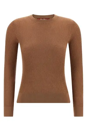Max Mara Marabu Crewneck Ribbed Jumper With Micro-sequins - Brown