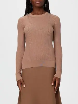 Max Mara Marabu Crewneck Ribbed Jumper With Micro-sequins - Brown