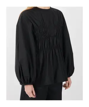 Cecilie Bahnsen Round Neck Long Sleeve T-shirt With Pleated Details