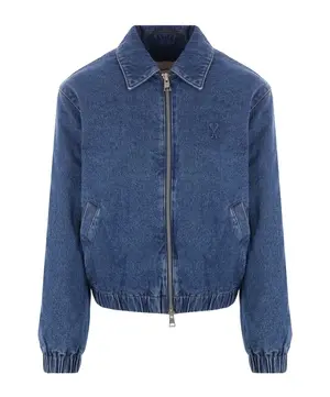 AMI Paris De Coeur Zipped Denim Jacket