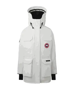 Canada Goose Expedition Long Sleeve Down Jacket With Adjustable Hood - White