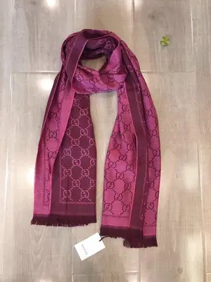 Gucci Gg Jacquard Pattern Knitted Scarf - Pink