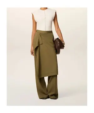 AMI Paris Front Panel Wide Leg Trousers - Green