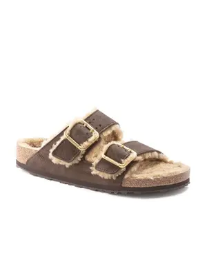 BIRKENSTOCK Fur-lined Double-strap Sandals - Brown