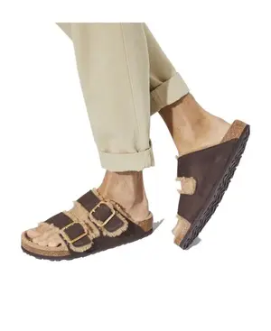 BIRKENSTOCK Fur-lined Double-strap Sandals - Brown