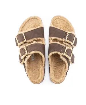 BIRKENSTOCK Fur-lined Double-strap Sandals - Brown