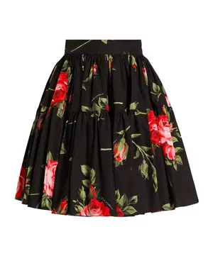 Dolce & Gabbana Rose Bouquet Printed Tiered Mini Skirt - Black
