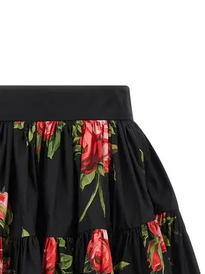 Dolce & Gabbana Rose Bouquet Printed Tiered Mini Skirt - Black
