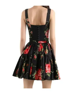 Dolce & Gabbana Rose Bouquet Printed Tiered Mini Skirt - Black