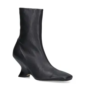 Dries Van Noten Square Toe Ankle Boots With Shaped Heel And Side Zip - Black