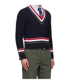 Thom Browne Rwb Intarsia-knit V-neck Jumper